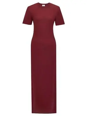 Saint Laurent Saint Laurent Short Sleeve Round Neck Maxi Dress With Split Detail Red
