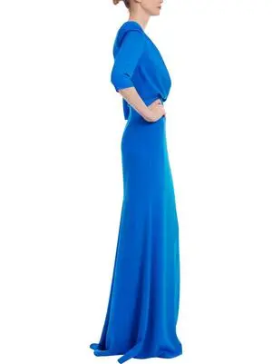Badgley Mischka Gown With Draped Effect And Elbow Sleeves - Blue