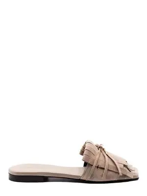 DONNARÌ Suede Mules With Fringe Detailing - Neutrals