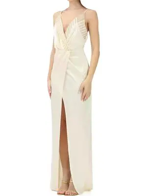 Elisabetta Franchi Maxi Beaded V-neck Gown - Neutrals
