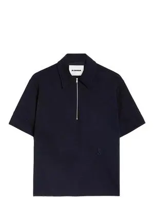 JIL SANDER Embroidered Logo Zip Polo Shirt - Blue
