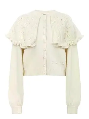 CHLOÉ Chloé Cable Knit Ruffled Collar Cardigan