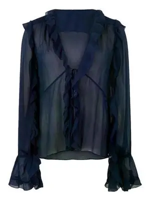 Alberta Ferretti Ruffled Sheer Blouse - Blue