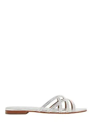 NICOLI Zuri Crystal Embellished Crossover Strap Sandals - Silver