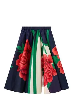 La DoubleJ Peony Floral Print Midi Skirt - Blue