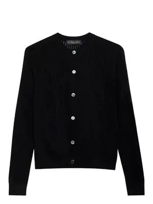 Brooks Brothers Pointelle Knit Crew Neck Cardigan - Black