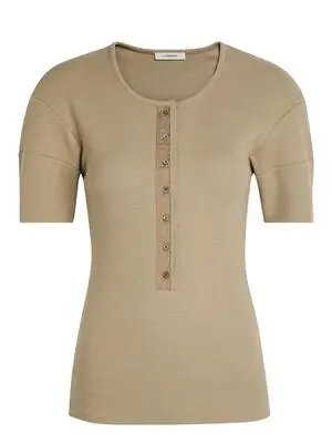 LEMAIRE Ribbed Cotton-blend Button-neck Top - Sage
