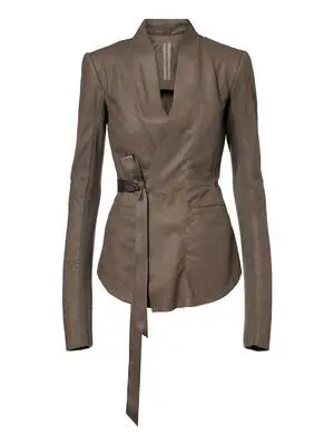 Rick Owens Hollywood Virgin Wool-trimmed Leather Blazer - Grey