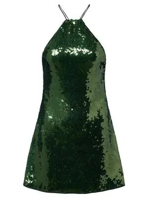Oseree Marylin Sequined Halterneck Mini Dress - Green