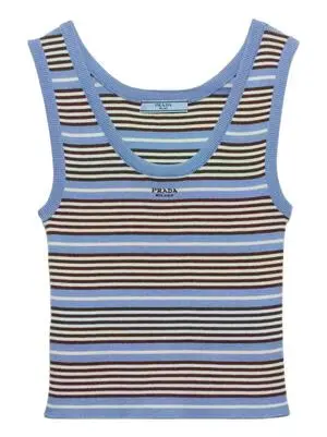 Prada Cotton Knit Stripe Tank Top - Blue