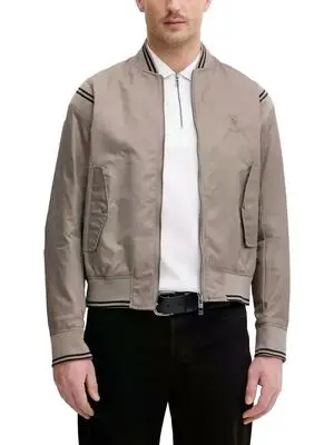 Armani Exchange Embroidered Logo Bomber Jacket With Striped Trim - Neutrals
