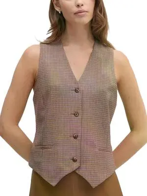 LA PETITE FRANÇAISE Houndstooth V-neck Waistcoat - Brown