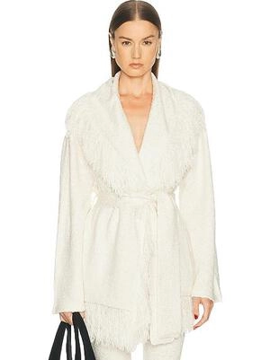 SEROYA Winslet Cardigan With Fringed Trim - Eggshell