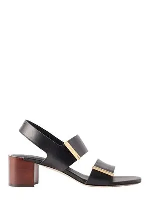 TOD'S Leather Block Heel Sandals With Gold-tone Hardware - Black