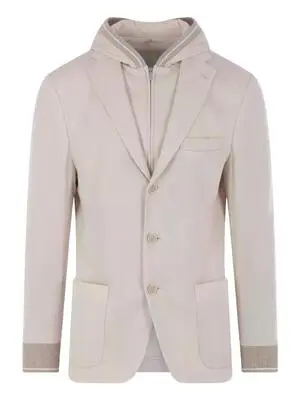 Eleventy Hooded Cotton Blazer With Knitted Trims - Neutrals