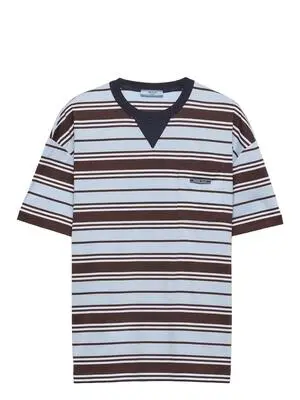 Prada Striped Lisle Cotton T-shirt - Ebony/celeste