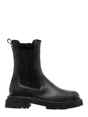 FERRAGAMO Logo-embossed Leather Chelsea Boots - Black