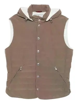 Brunello Cucinelli Quilted Hooded Gilet - Brown