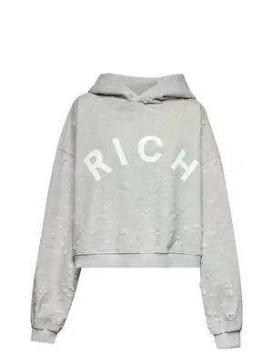 John Richmond Logo Detail Distressed Hoodie - Grey