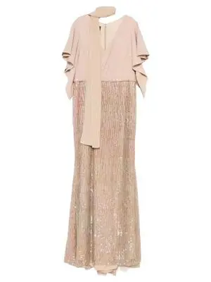 THE COUTURE CLUB Sequinned Scarf Maxi Dress - Neutrals