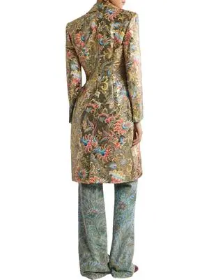 Etro Paisley Jacquard Coat With Floral Print - Gold