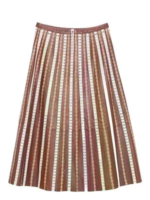 YVES SALOMON Striped Midi Skirt - Brown