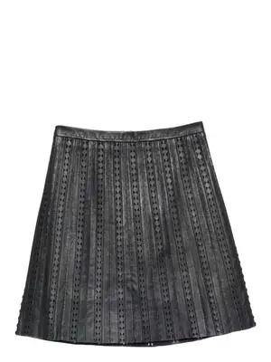 YVES SALOMON Perforated Leather A-line Midi Skirt - Black
