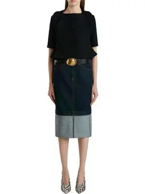 Khaite Kilian Two-tone Denim Midi Skirt - Blue