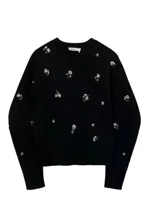 Simkhai Coraline Floral Embellished Crew Neck Sweater Black