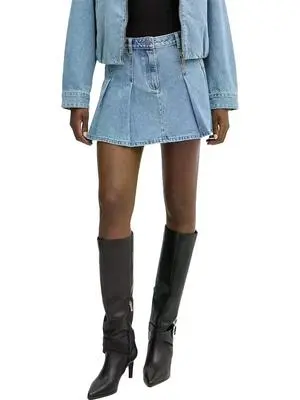 Michael Kors Pleated Denim Mini Skirt - Blue