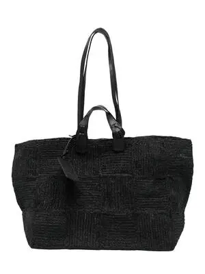 IBELIV Woven Tote Bag With Top Handle And Tag - Black