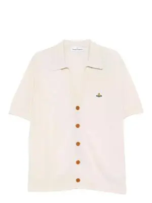 VIVIENNE WESTWOOD Button-fastening Logo-embroidered Polo Cardigan - Neutrals