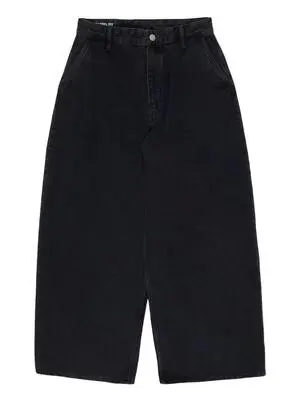 Bimba Y Lola Washed Cotton Wide-leg Trousers - Black