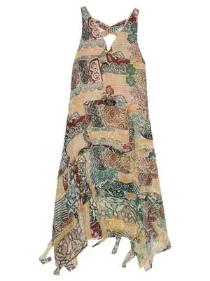Bimba Y Lola Printed Asymmetrical Hem V-neck Midi Dress - Neutrals