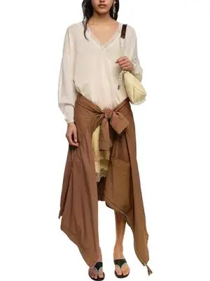 Bimba Y Lola Lace Trim V-neck Top - Neutrals