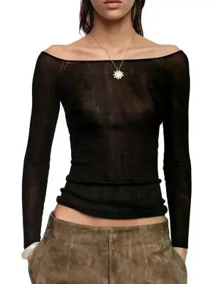 Bimba Y Lola Off-shoulder Ribbed Top - Black