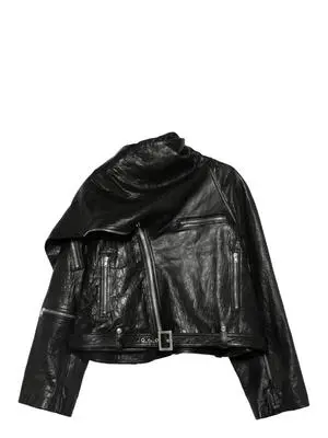 Rick Owens Scarf-detail Leather Jacket - Black