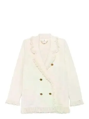 Elisabetta Franchi Fringed V-neck Double-breasted Blazer - Neutrals