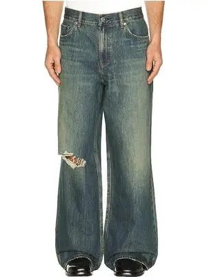 Helmut Lang Distressed Wide Leg Denim - Blue