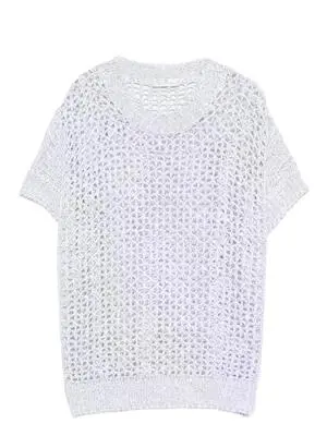 PANICALE Open Knit Short Sleeve T-shirt - Grey