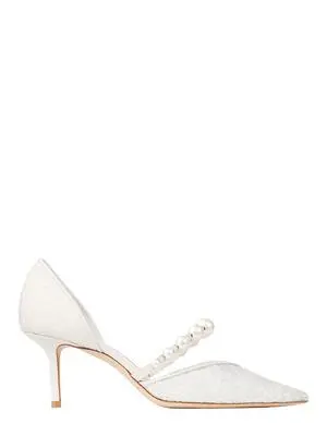 JIMMY CHOO Aurelie 65 Lace Pumps With Pearl Embellishment - Neutral