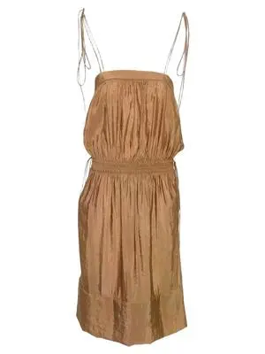 Saint Laurent Side-drawstring Shirred Midi Dress - Brown