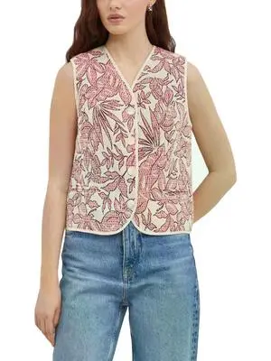 LA PETITE FRANÇAISE Floral V-neck Sleeveless Vest - Neutrals