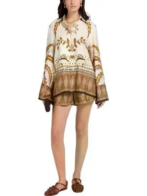 VASILIKI Bela Fonte Wide-sleeved Printed Blouse - Neutrals