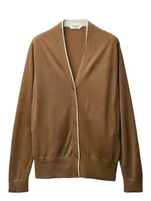 Versace V-neck Long-sleeve Cardigan With Embroidered Logo - Brown