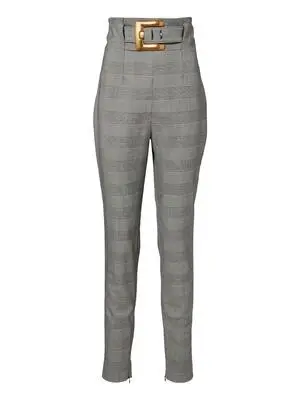 Balmain Prince Of Wales Wool-blend Slim Fit Pants - Black