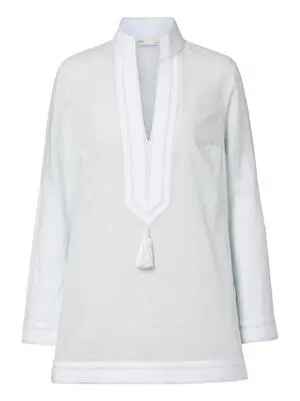Tory Burch Cotton Kaftan With V-neck And Tassel Detail - Blue