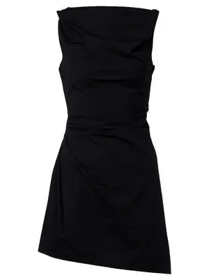 Staud Callie Asymmetrical Cotton Mini Dress - Black