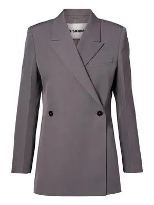 JIL SANDER Double-breasted Wool Gabardine Blazer - Grey