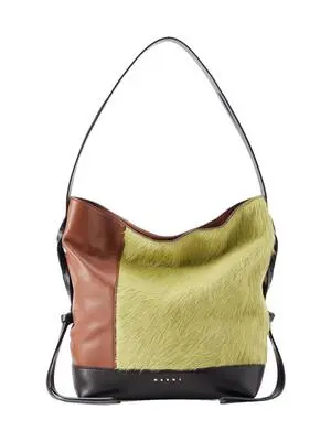 Marni Paneled Leather And Calf Hair Shoulder Bag - Multi